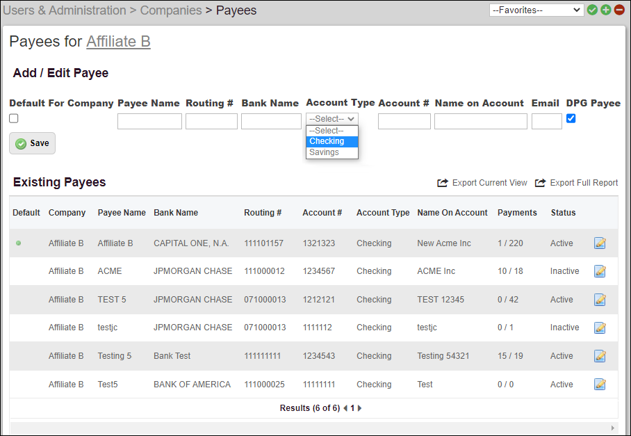 Payees – Centrex Software